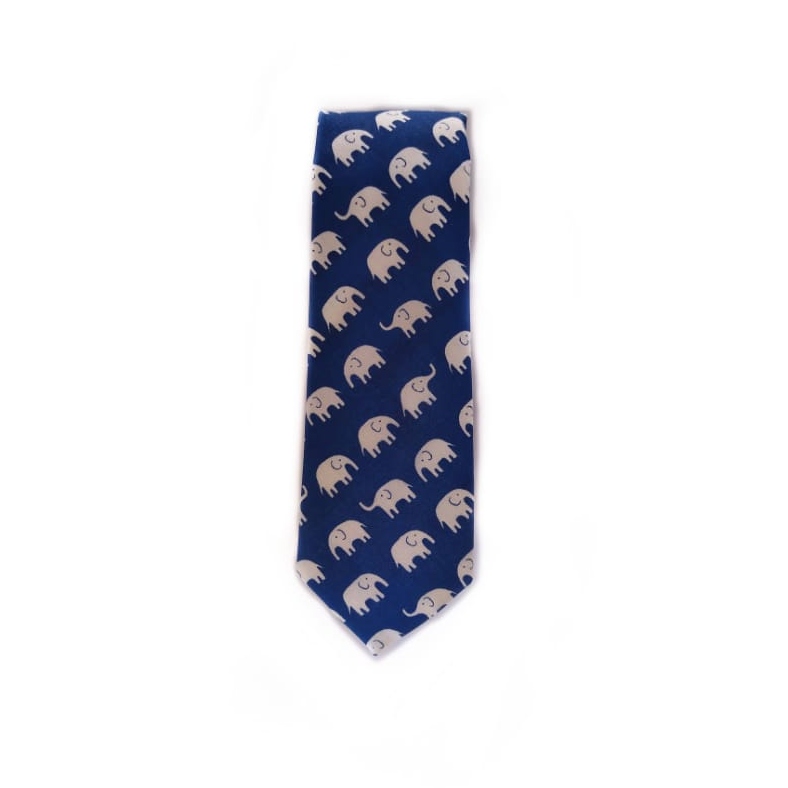 White on Blue Elephant Tie | Knotted Ties